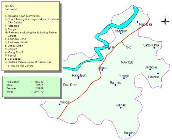 NA-128 Lahore Constituency Map, Raiwind, Thokar Niaz Baiz, Bahria Town ...